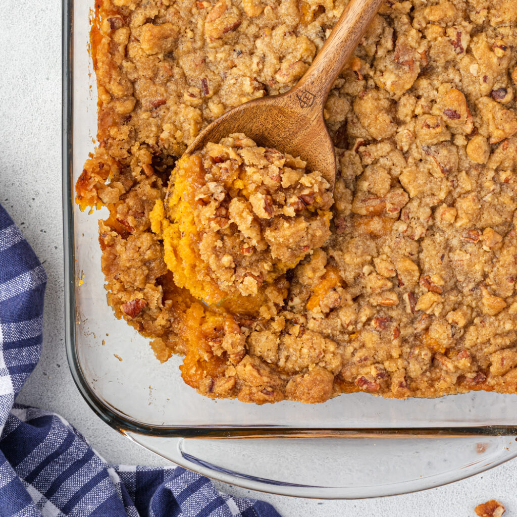 Sweet Potato Crunch Casserole with Brown Sugar Pecan Topping